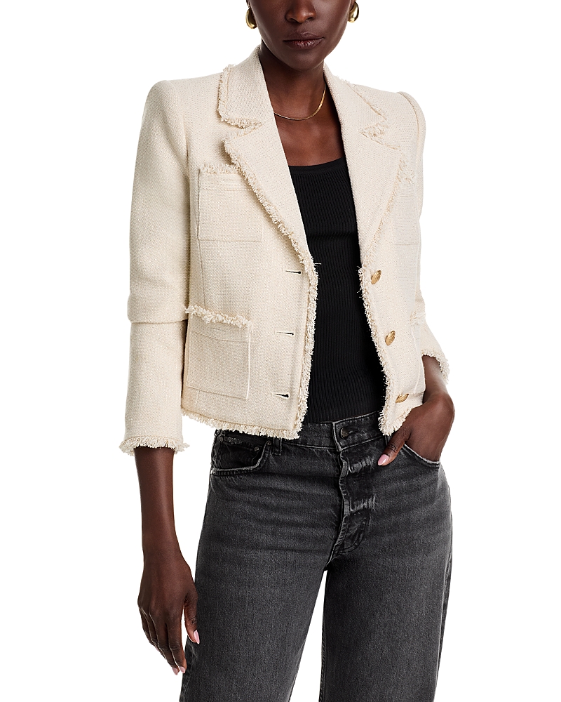 L'Agence Sylvia Fringe Trim Tweed Jacket - Ivory/Light Gold - 40